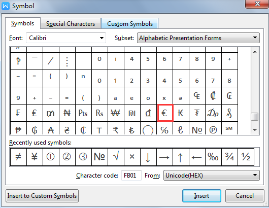 How To Insert Currency Euro Symbol In WPS Writer